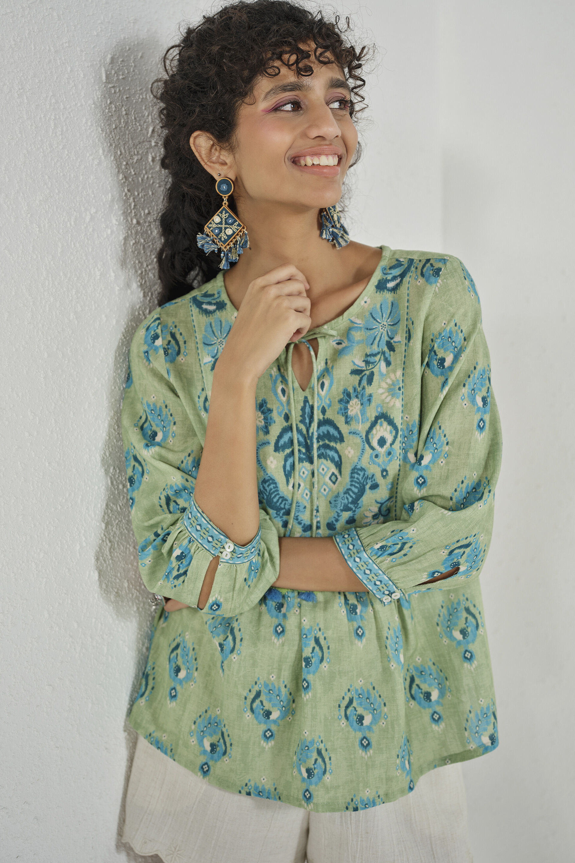 Buy Purvi Printed Sage Top Online In India at Global Desi S26H286TP_SAGE