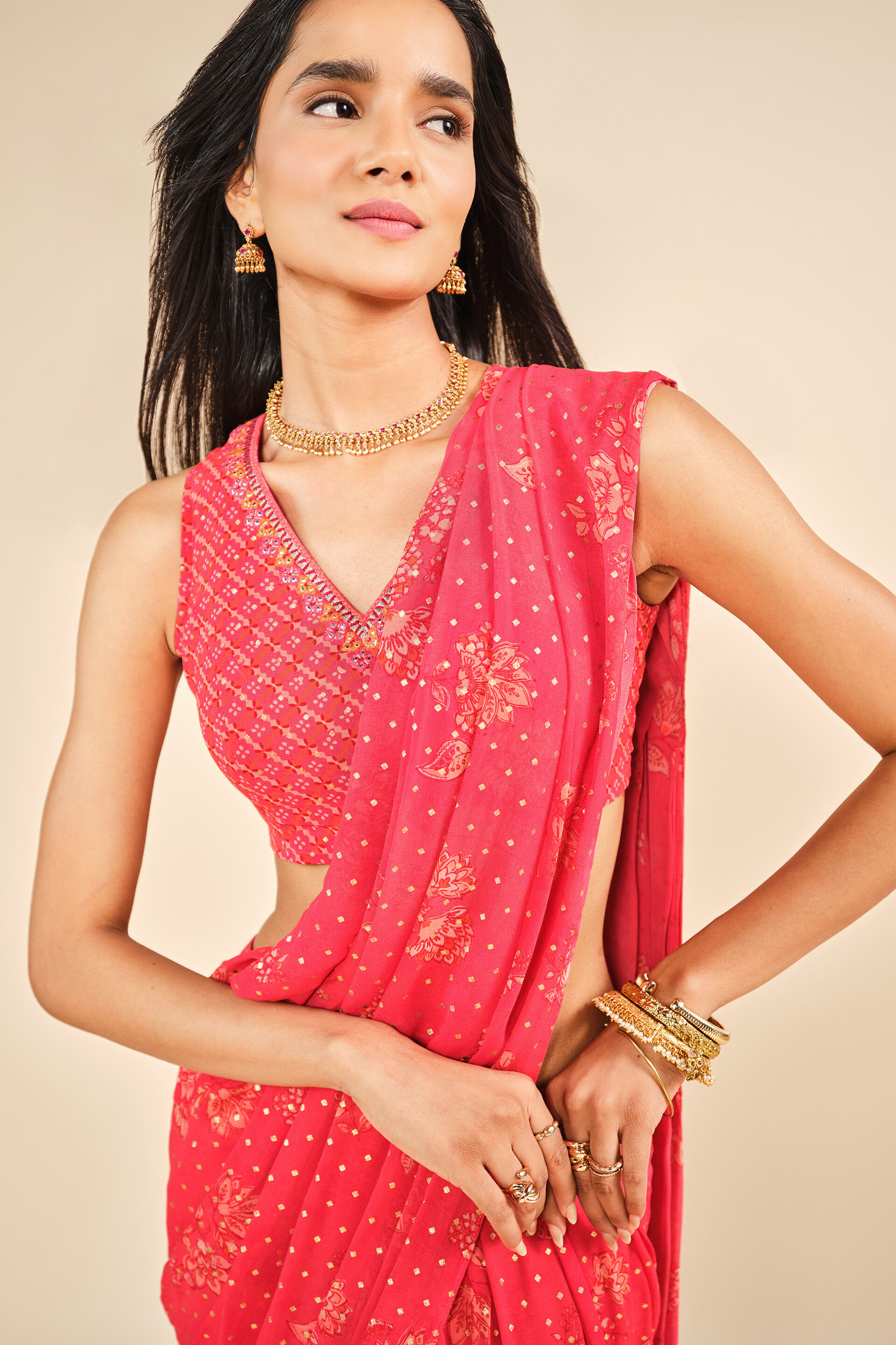 Buy Gulab Phool Pre-draped Saree Online for Women from Globaldesi ...