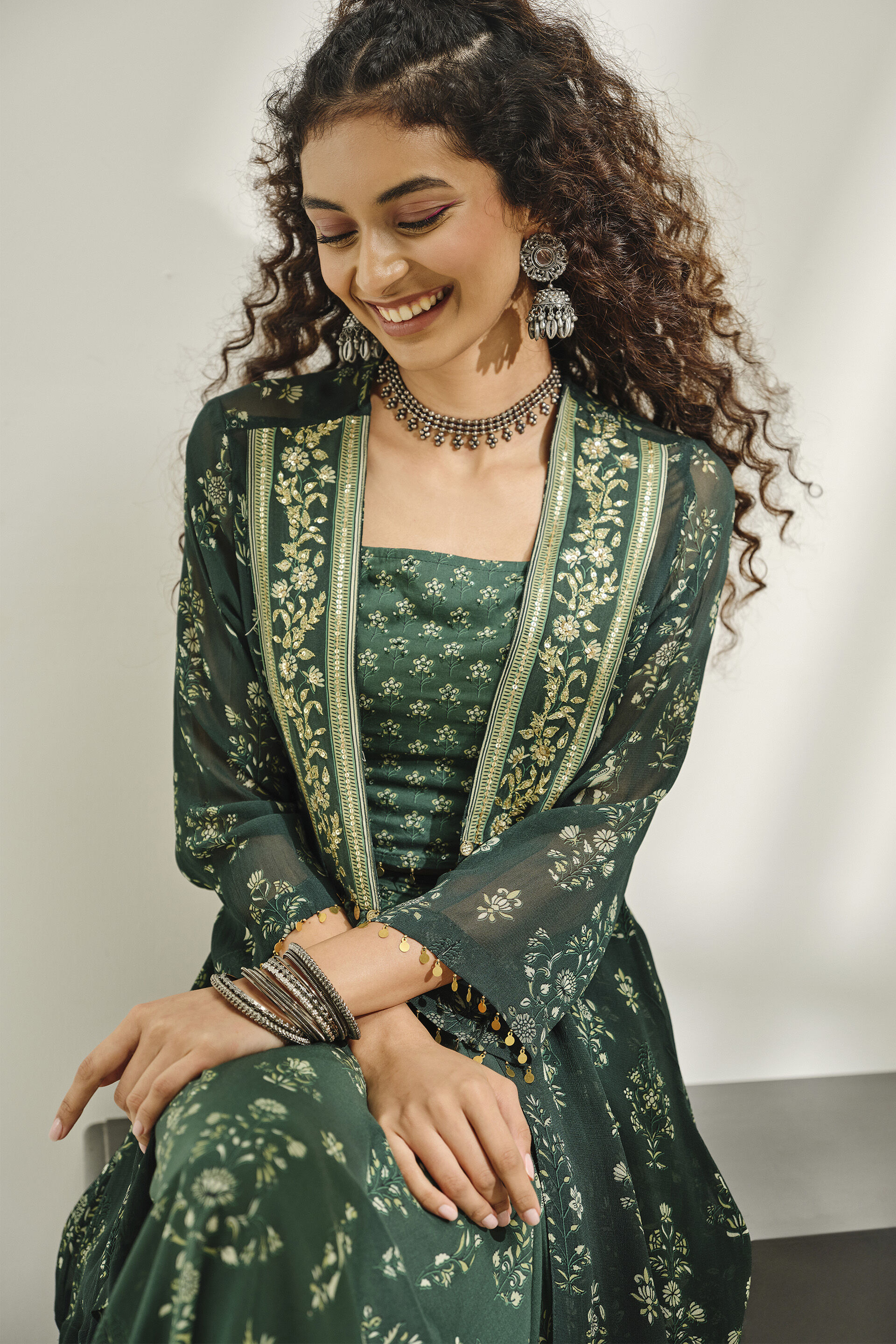 Buy Gala Green Skirt Set Online In India at Global Desi F25S303P_GREEN
