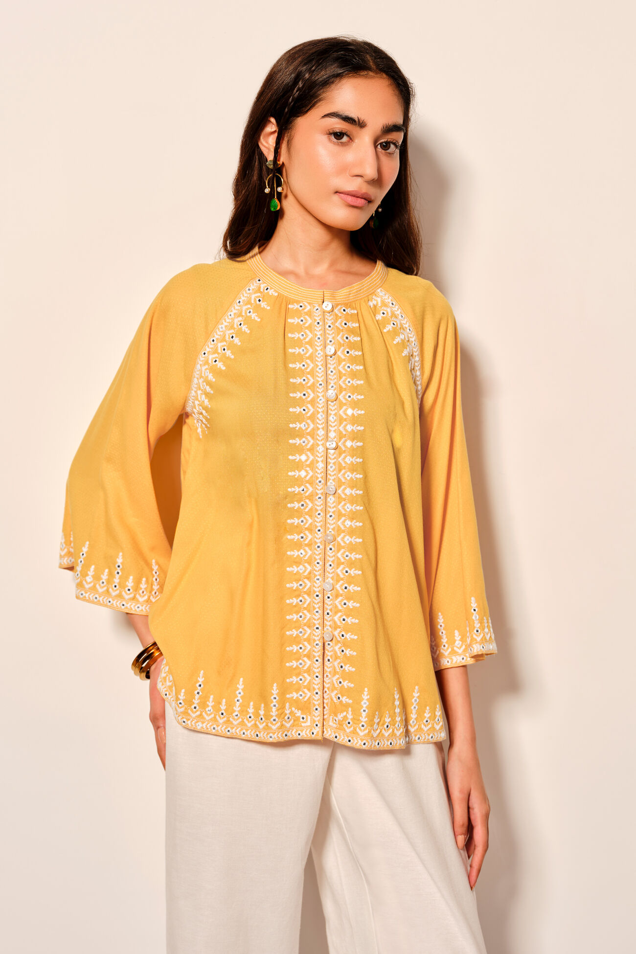 Mustard Viscose Front-Open Top