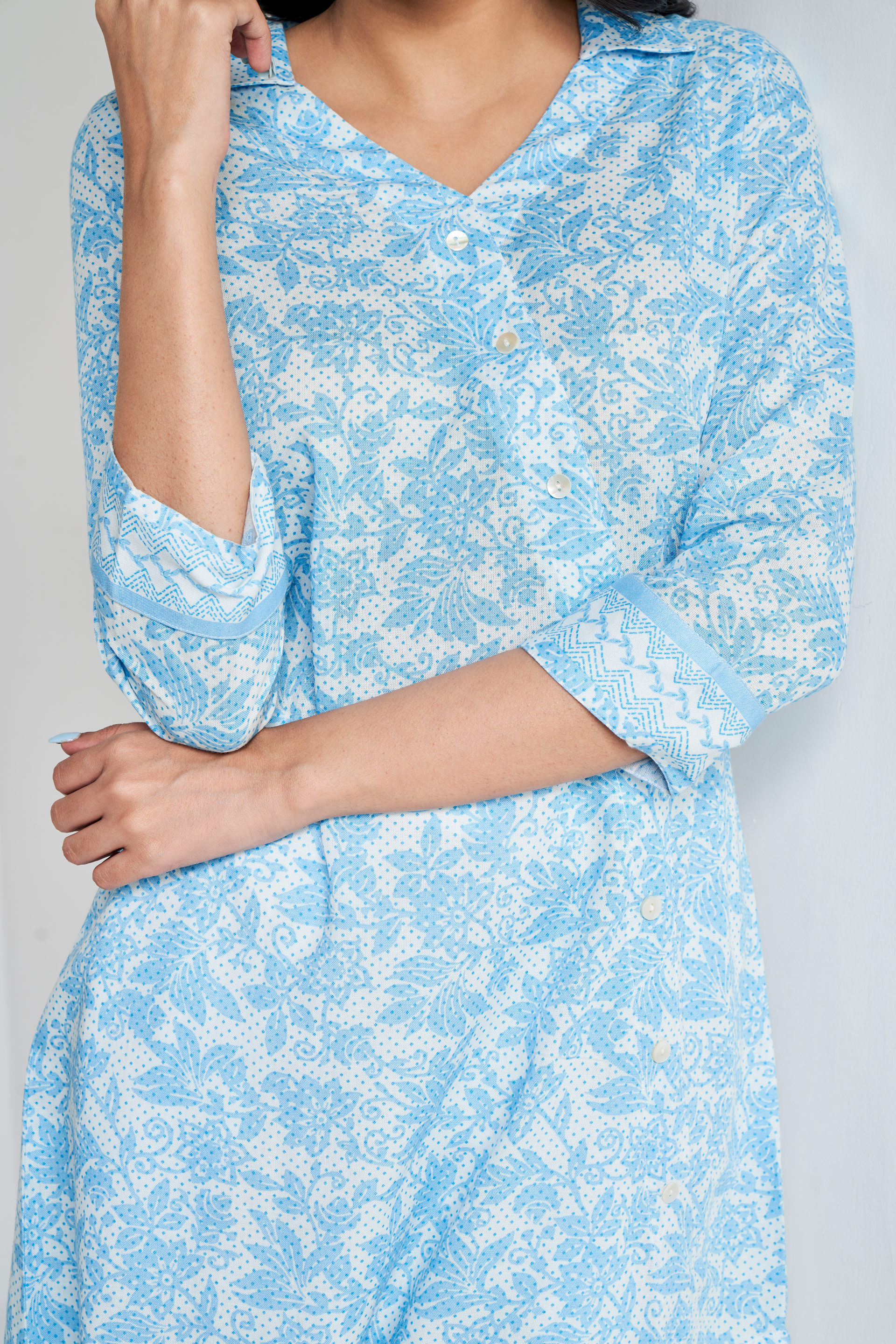 Buy Powder Blue Floral Asymmetric Tunic Online for Women from ...