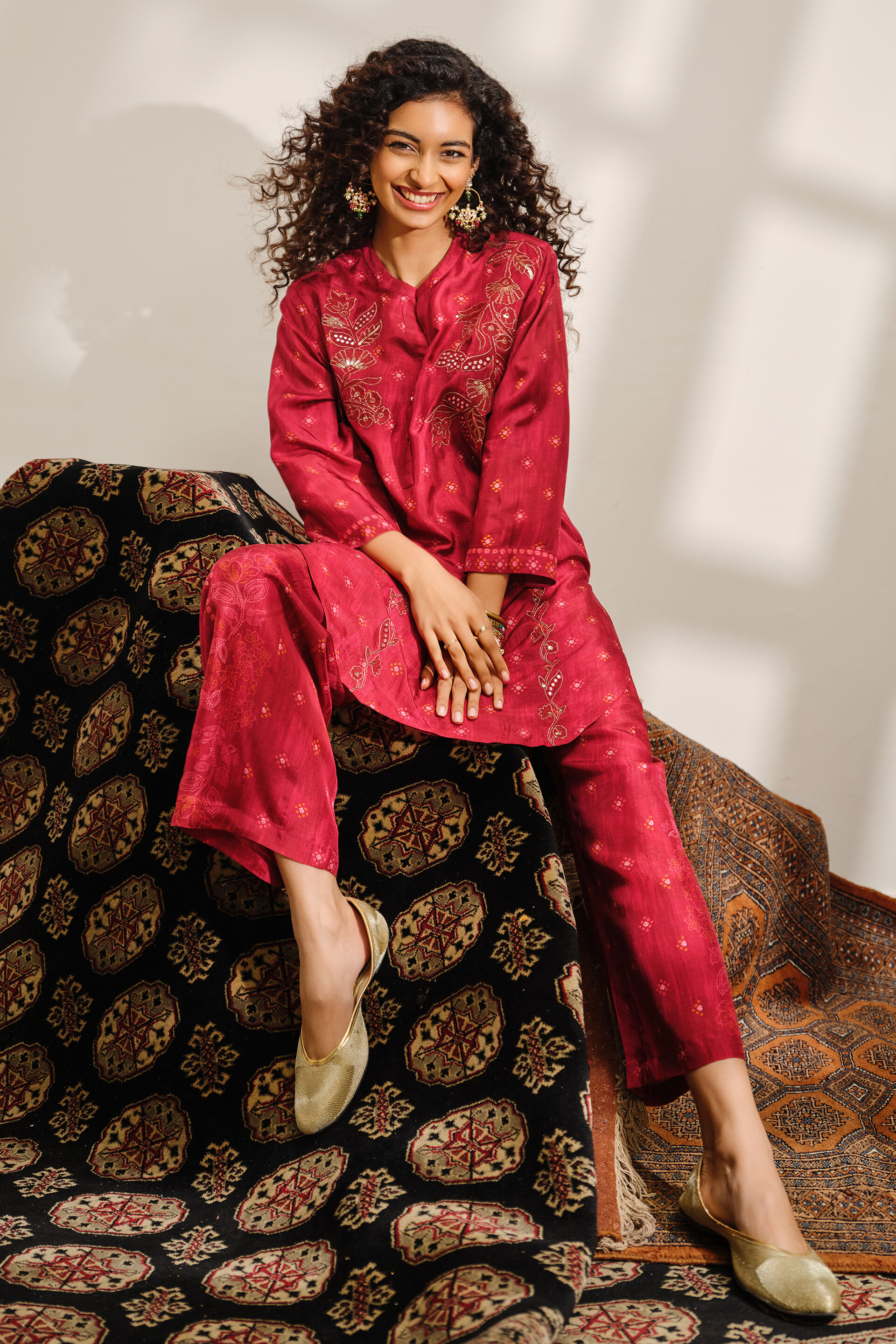 Buy Maroon Mahira Kurta Set Online In India at Global Desi F25S432P_MAROON