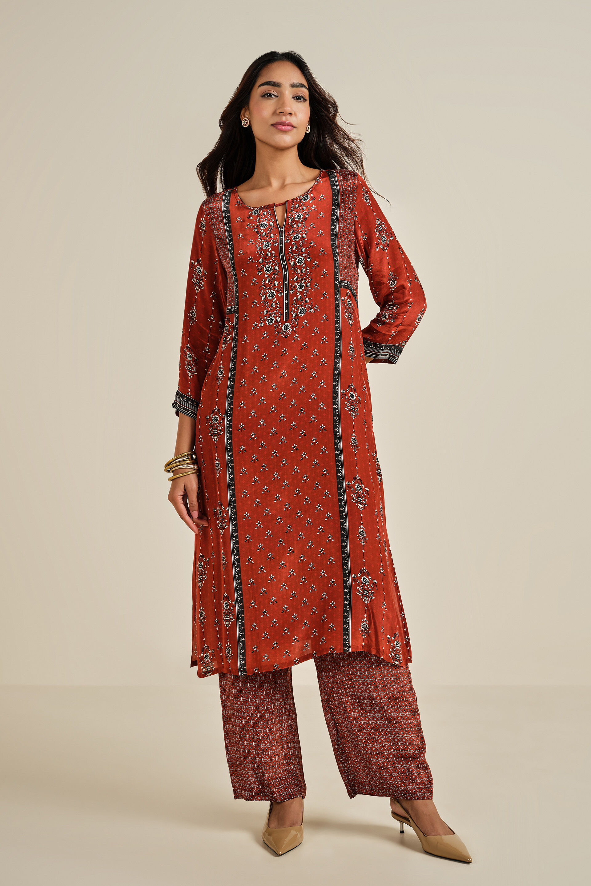 Buy Shaam Sky Rust Kurta Set Online for Women from Globaldesi F25S112P_RUST