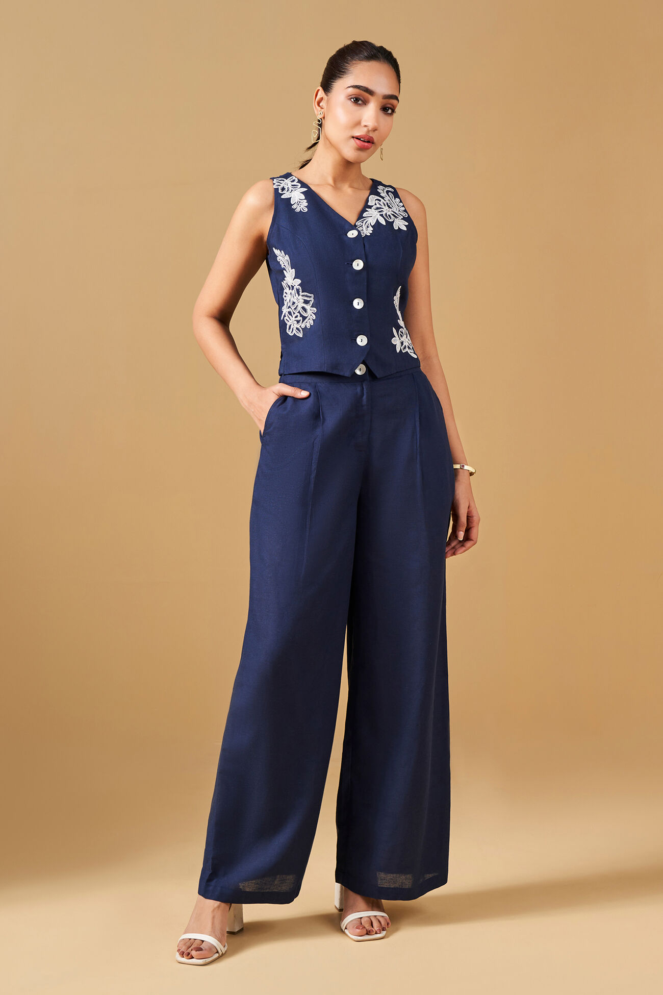 Floral Embroidered Blue Co-ord Set