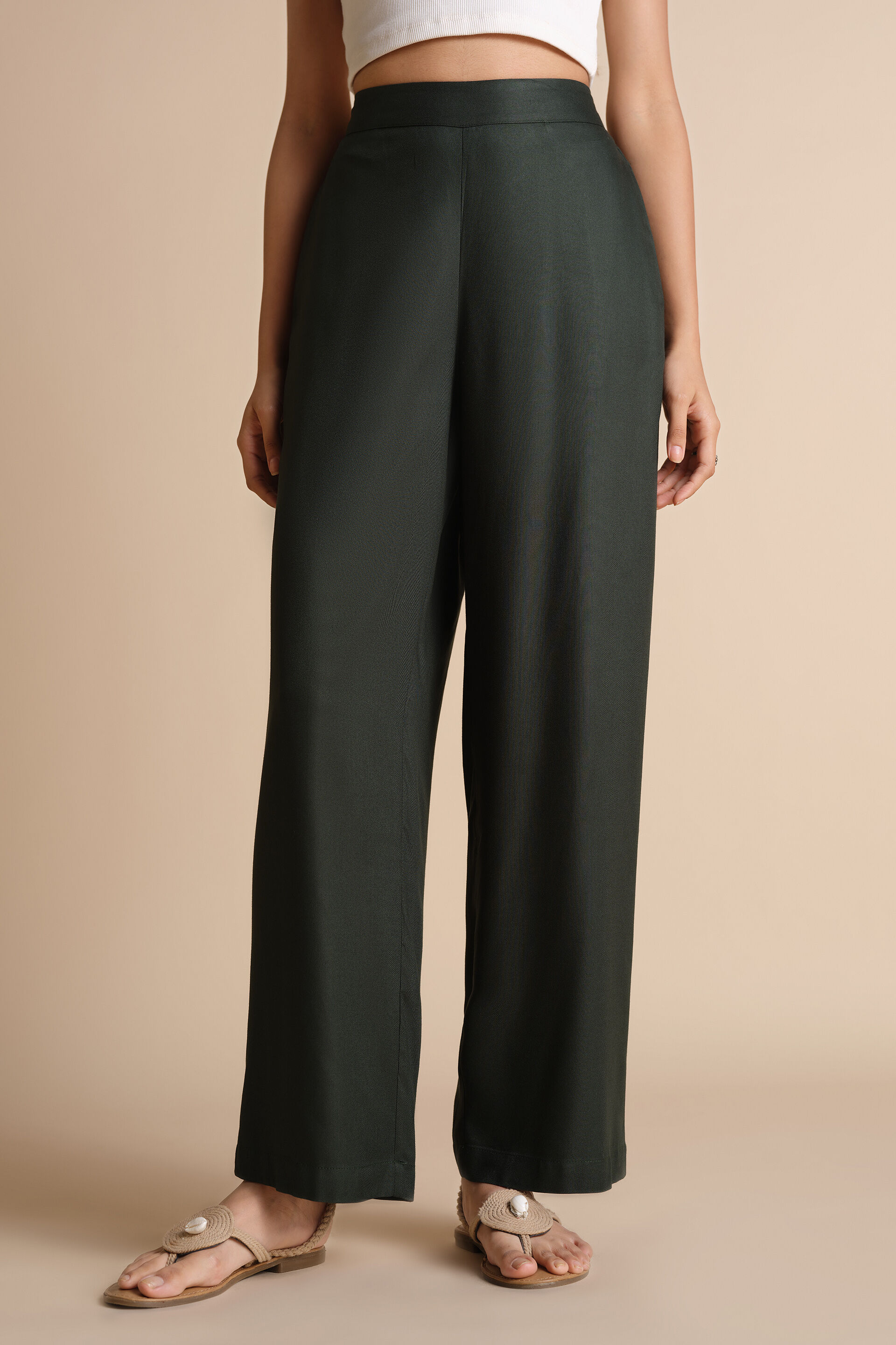 Buy Versatile Straight Fit Green Pants Online In India at Global Desi ...