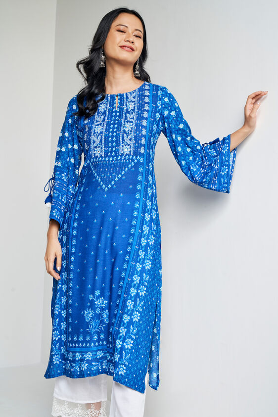 Buy Blue Ethnic Motifs Embroidered Straight Kurta Online At Best Price