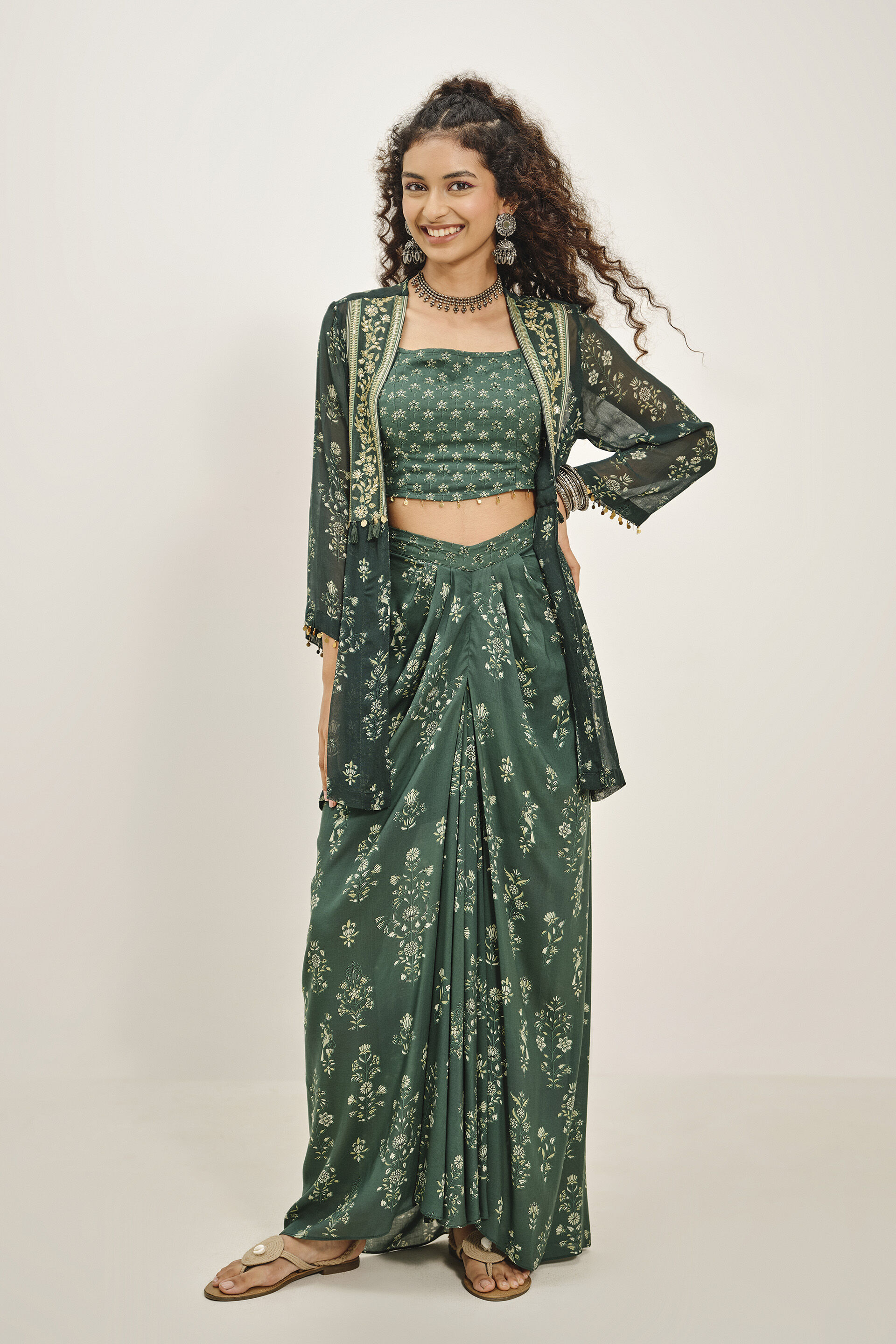 Buy Gala Green Skirt Set Online In India at Global Desi F25S303P_GREEN