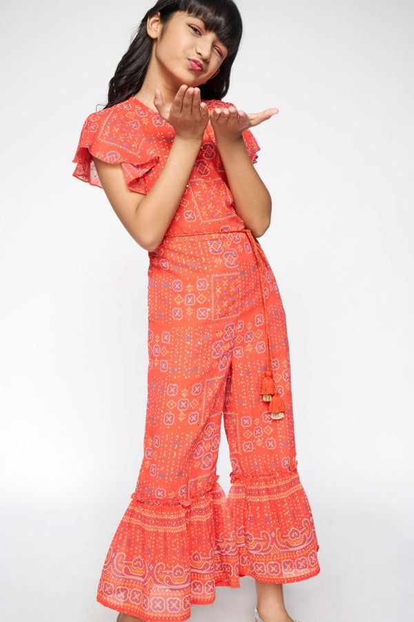Buy Orange Ethnic Motifs Flared Jumpsuit Online at Best Price at Global ...