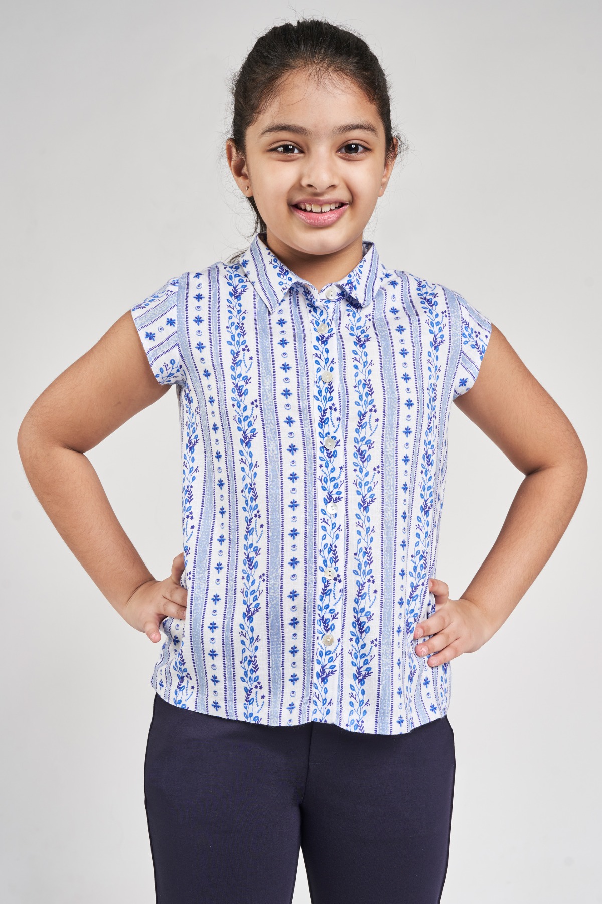 Buy Blue Floral Printed A-Line Top Online at Best Price at Global Desi ...