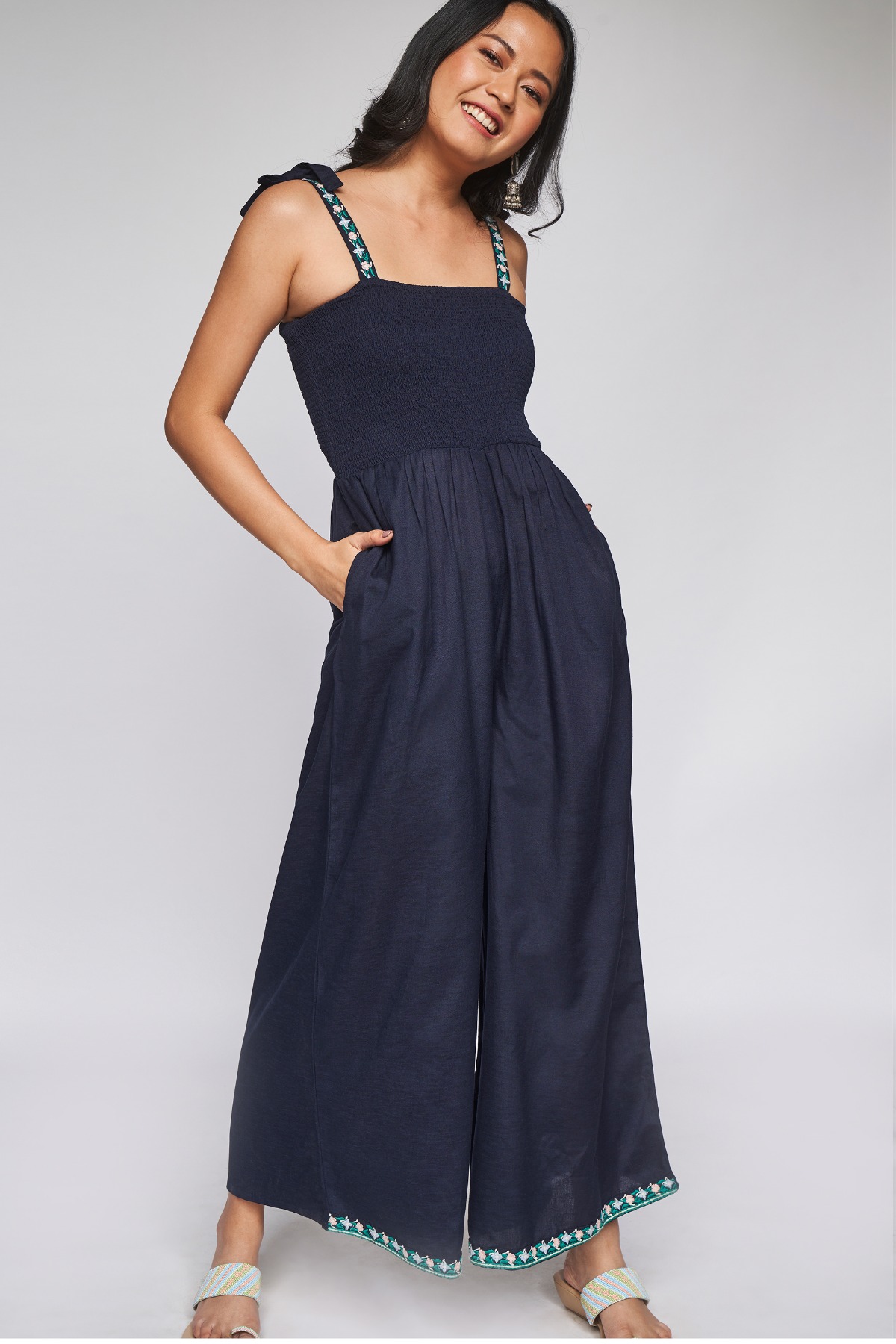 Buy Indigo Solid Straight Jump Suit Online at Best Price at Global Desi SS22GD080JSRL