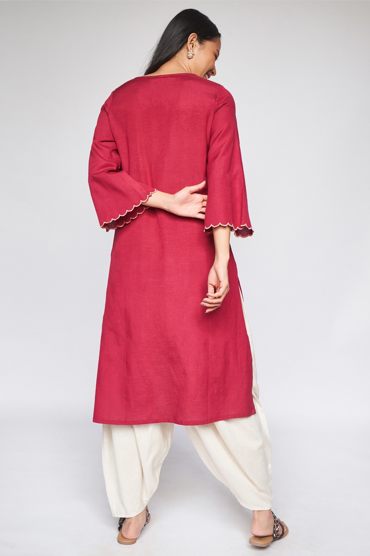 Buy Maroon Solid Straight Kurta Online for Women from AND India ...