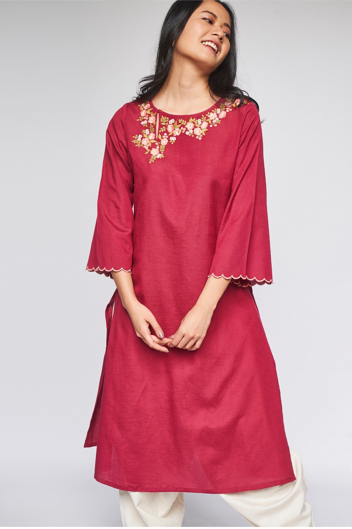 Buy Maroon Solid Straight Kurta Online for Women from Globaldesi ...