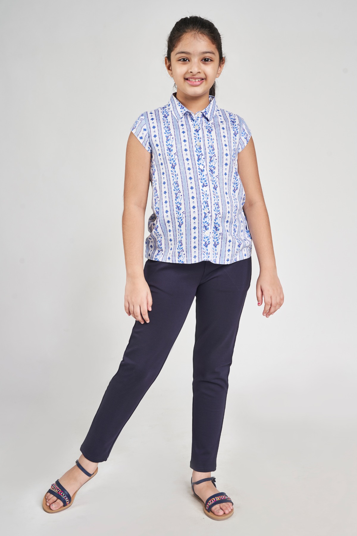 Buy Blue Floral Printed A-Line Top Online at Best Price at Global Desi ...