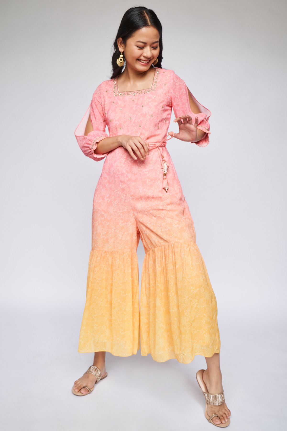Buy Pink Floral Fit & Flare Jump Suit Online for Women from AND India ...